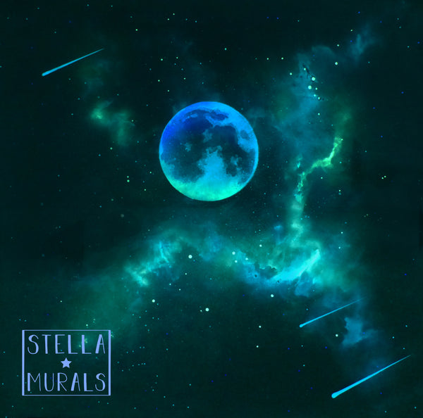 Glow in the Dark Art Mural | Moon with Shooting Stars - Stella Murals