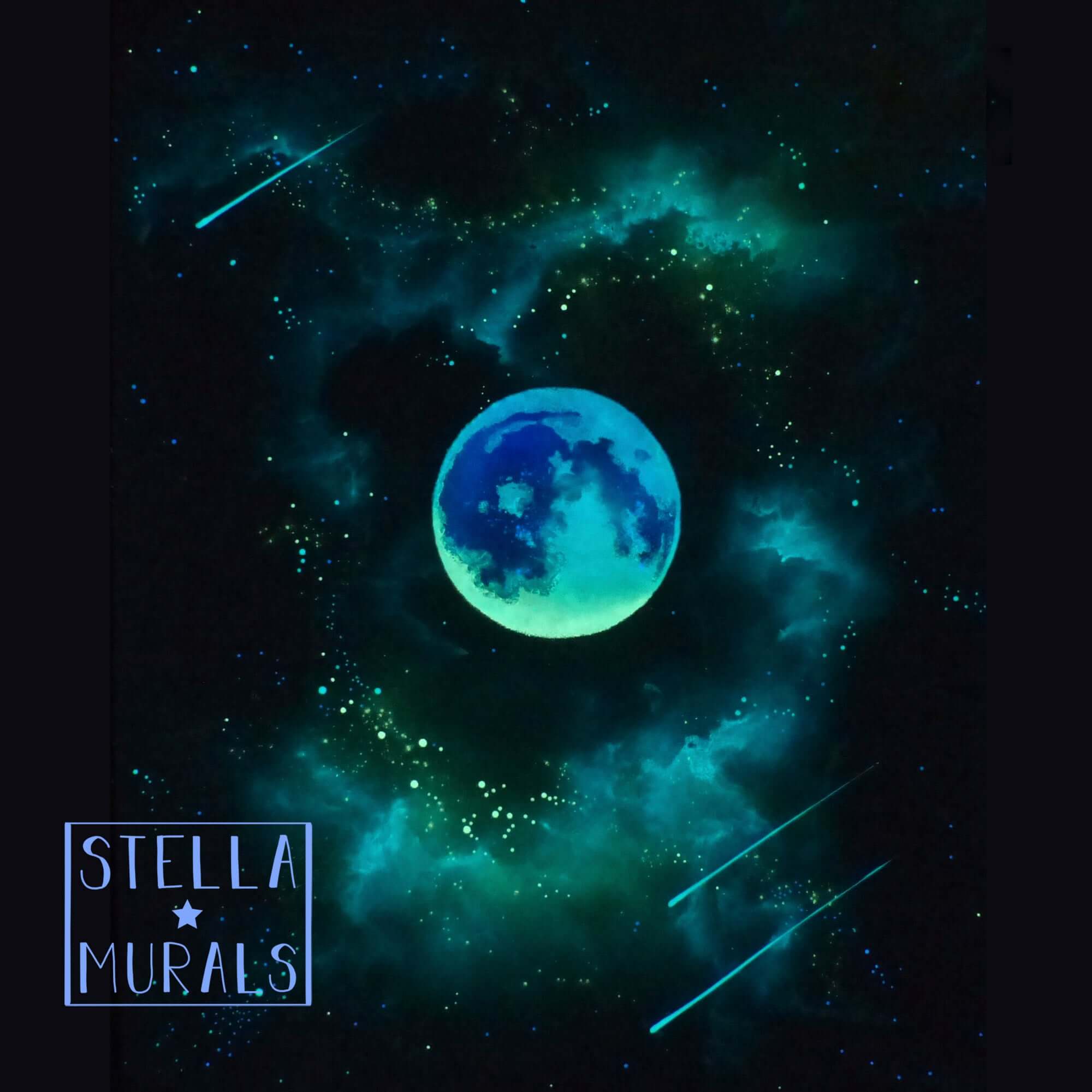 Glow in the Dark Mural | Moon and Shooting Stars