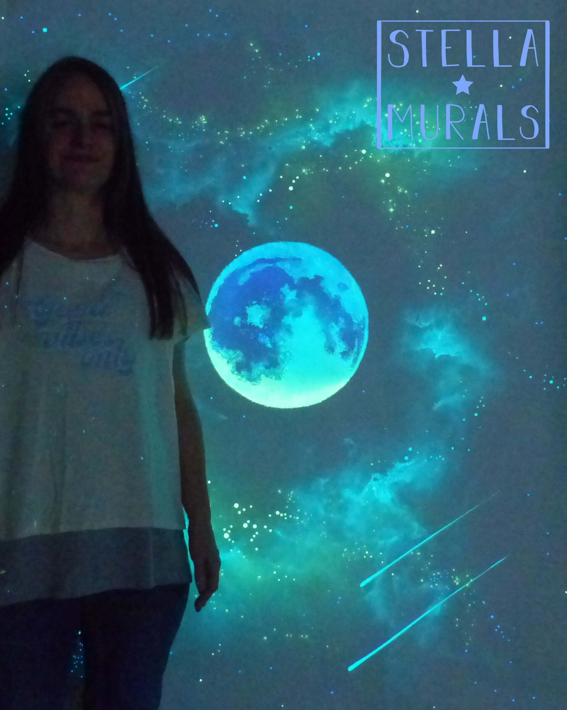 Glow in the Dark Mural | Moon and Shooting Stars